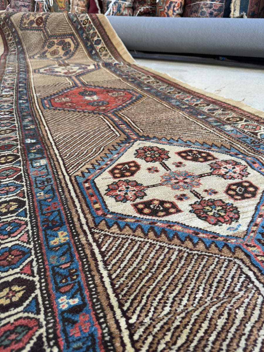 Long Persian Wool Runner / Antique Camel Hair Persian Runner #3732ML ...