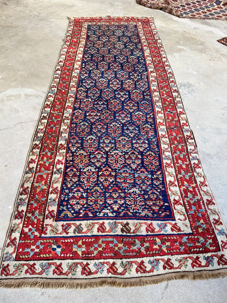 Antique Navy Blue Runner / 3'6 x 9'11 Caucasian Runner #3865 – Blue ...