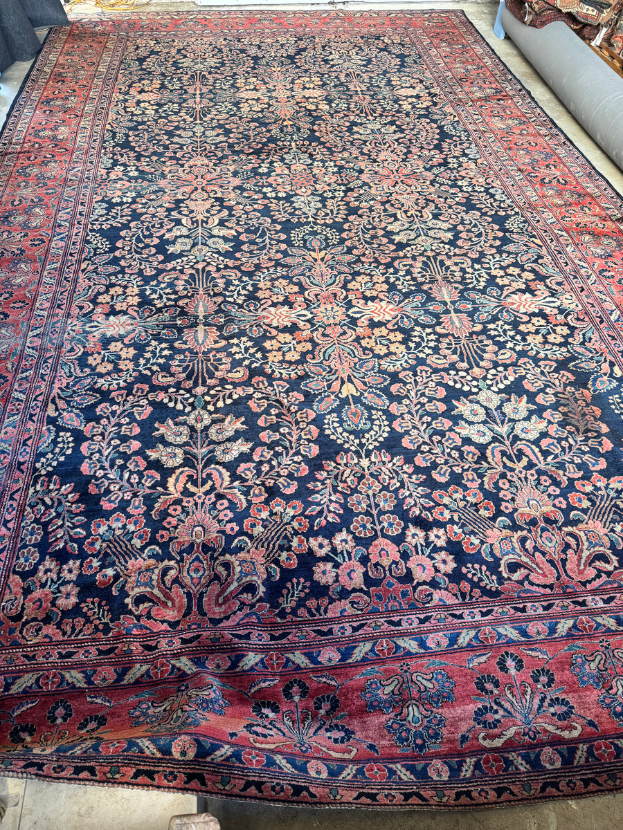 12x20 Persian Rug / Antique Persian Sarouk Rug #3909 – Blue Parakeet Rugs