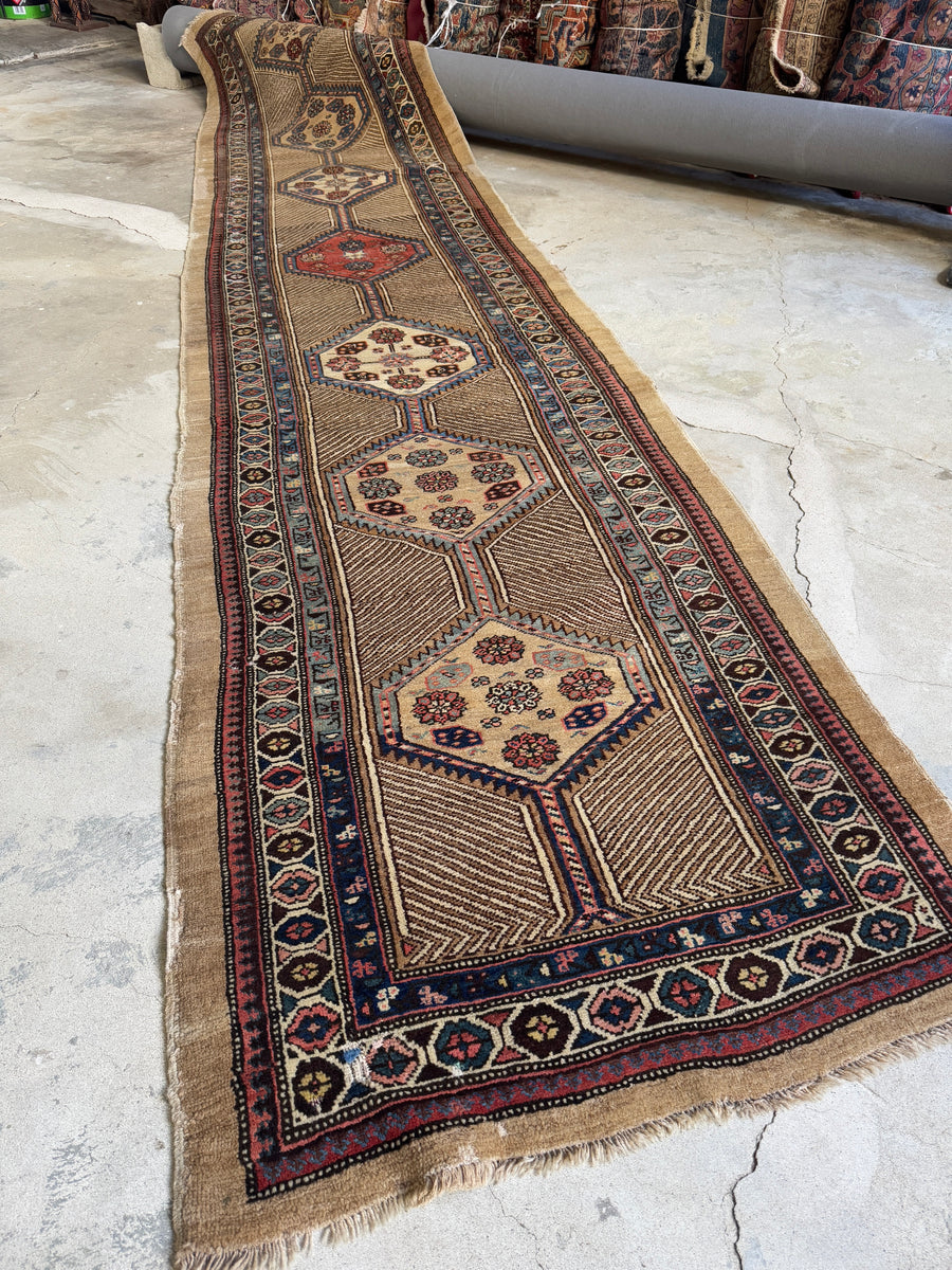 Long Persian Wool Runner / Antique Camel Hair Persian Runner #3732ML ...