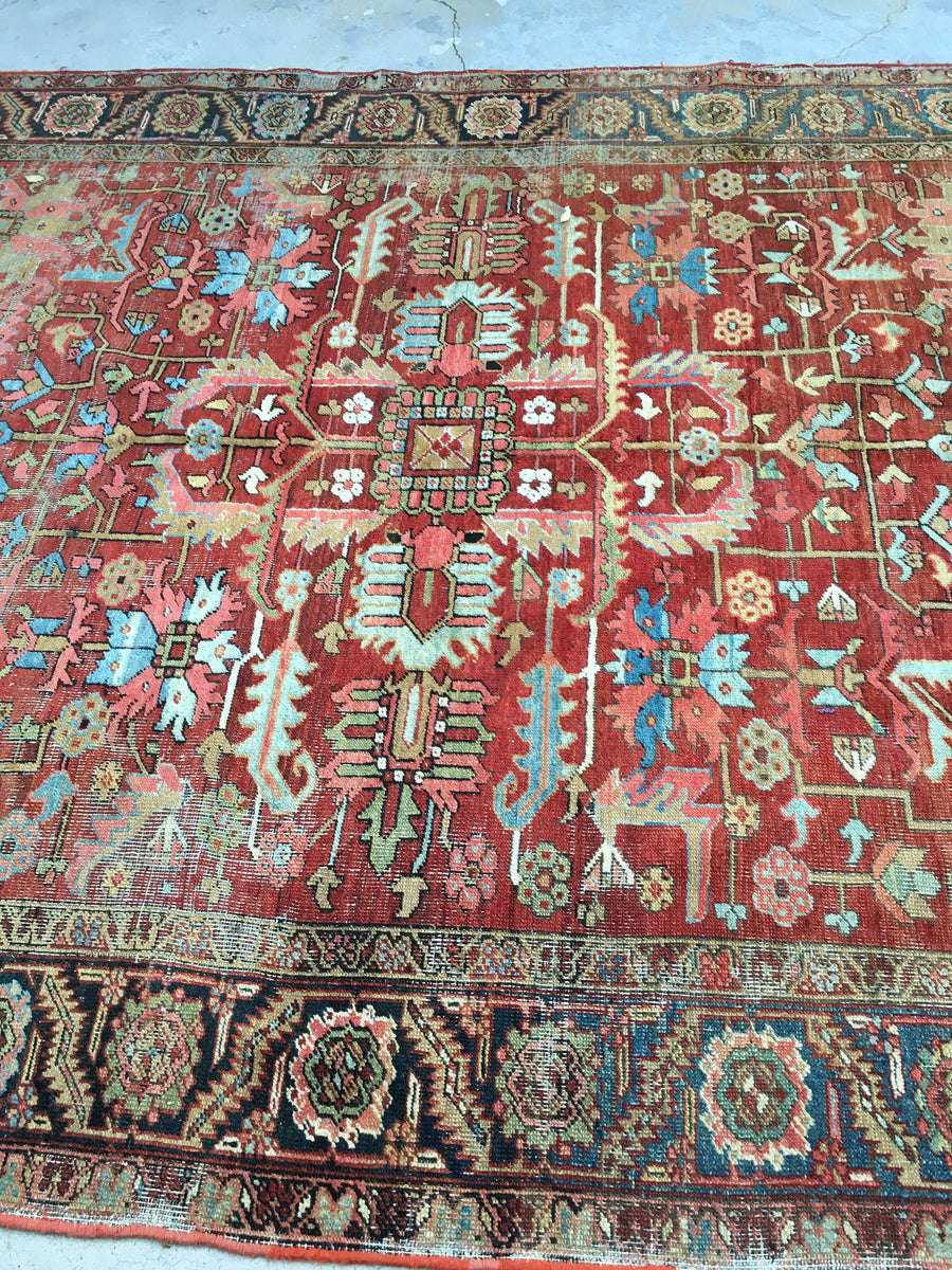 7'9 x 10'8 love worn Antique Persian Heriz rug (#1128ml) – Blue ...