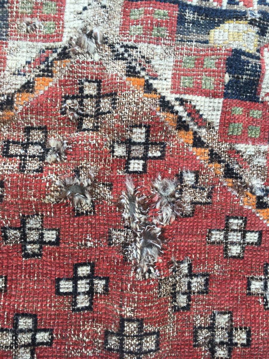 3'3 x 5' antique Caucasian rug / 3x5 worn rug / distressed vintage rug ...