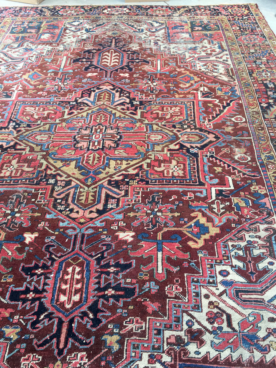 8’3 x 11’2 Antique Persian Heriz Rug – Blue Parakeet Rugs