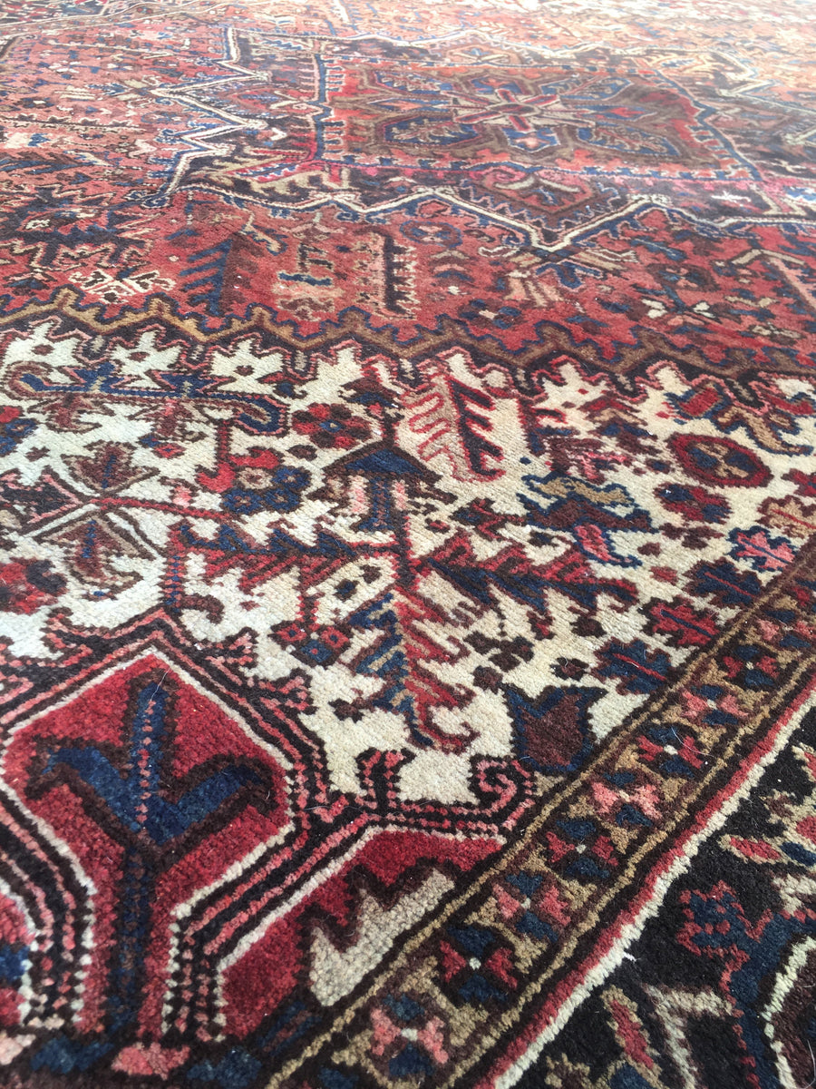 7' x 9'3" Vintage Heriz Rug / Large Vintage Rug – Blue Parakeet Rugs