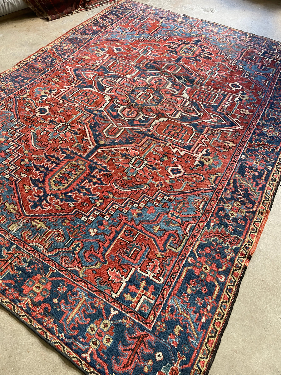 7’7 x 10’4 Antique Persian Heriz Rug #2786 – Blue Parakeet Rugs